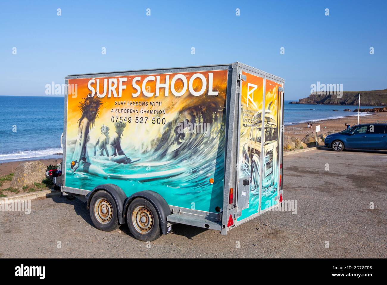 A surf school trailer at Widemouth Bay, Cornwall, UK Stock Photo - Alamy