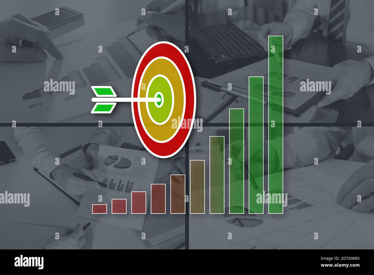 Financial target concept illustrated by pictures on background Stock ...