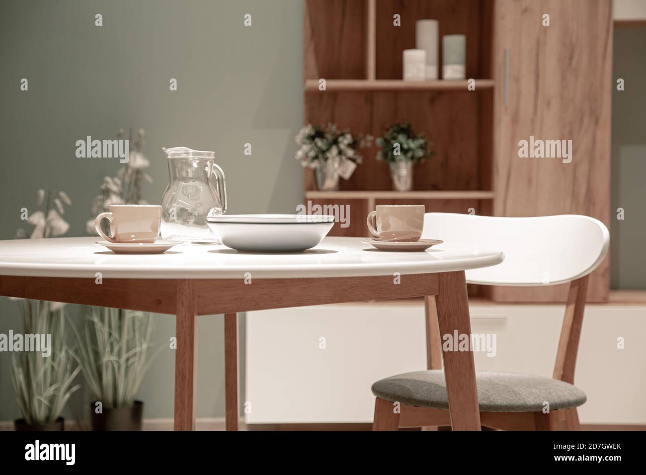 Modern kitchen interior in a store in a shopping center. Kitchen dining ...