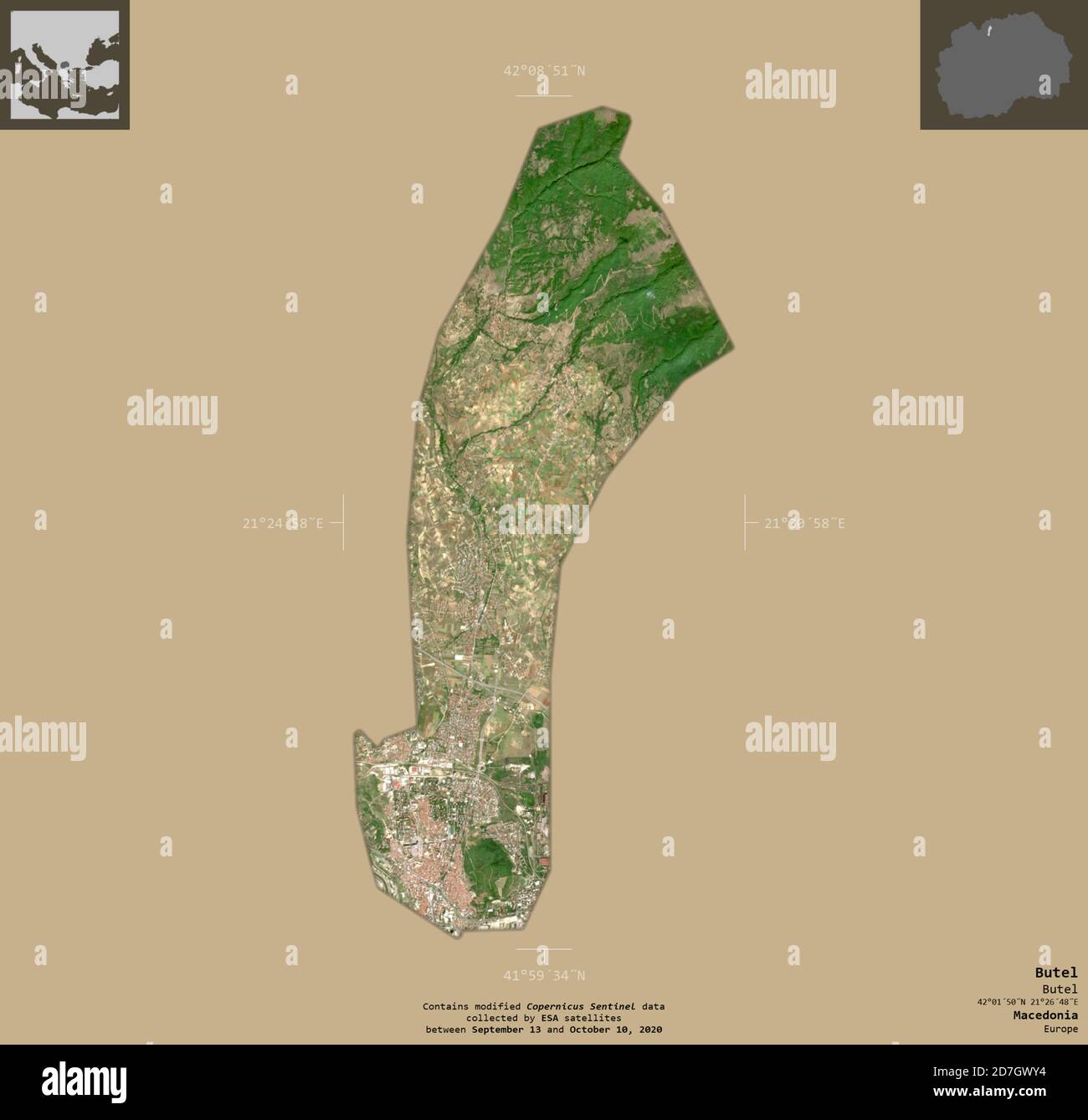 Butel, municipality of Macedonia. Sentinel-2 satellite imagery. Shape ...