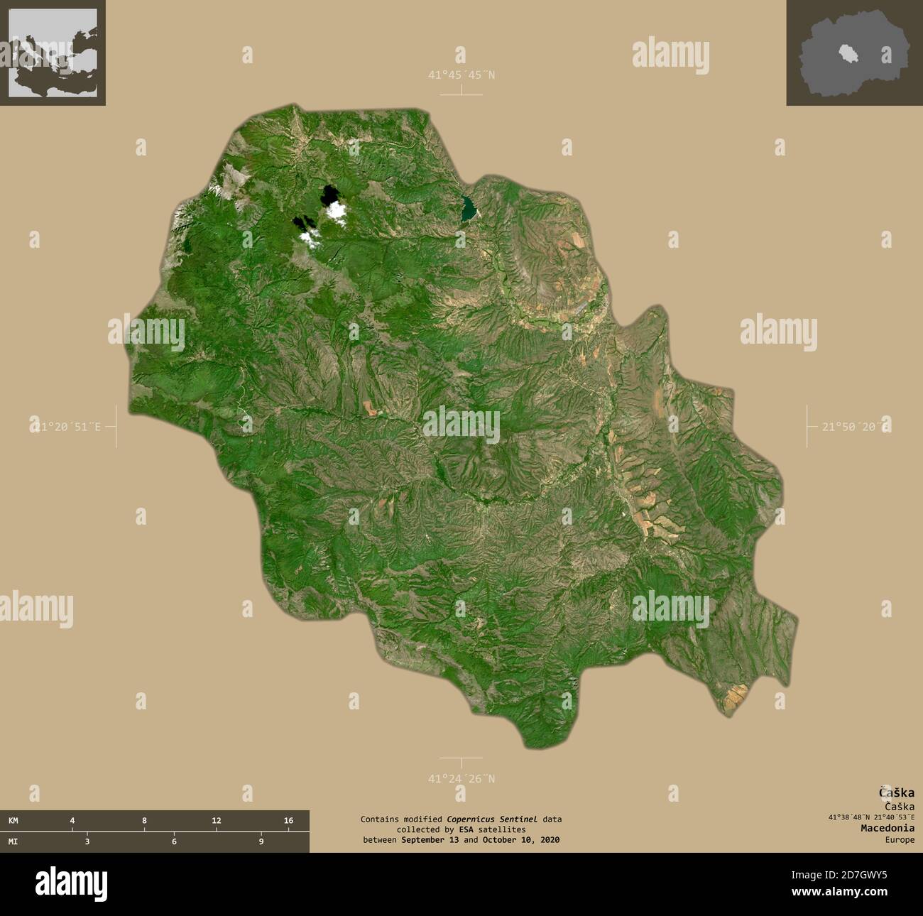 Caska, municipality of Macedonia. Sentinel-2 satellite imagery. Shape ...