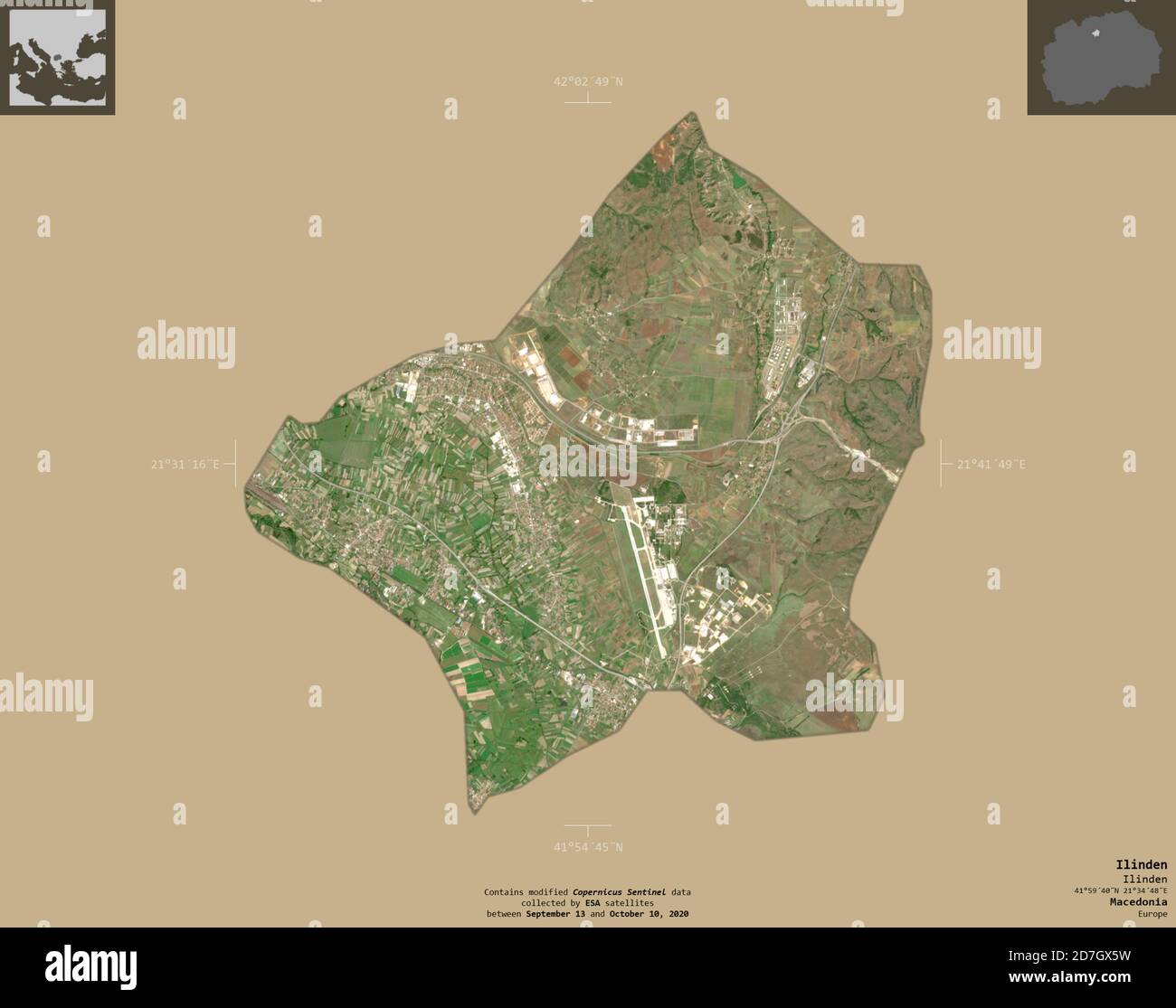 Ilinden, municipality of Macedonia. Sentinel-2 satellite imagery. Shape ...