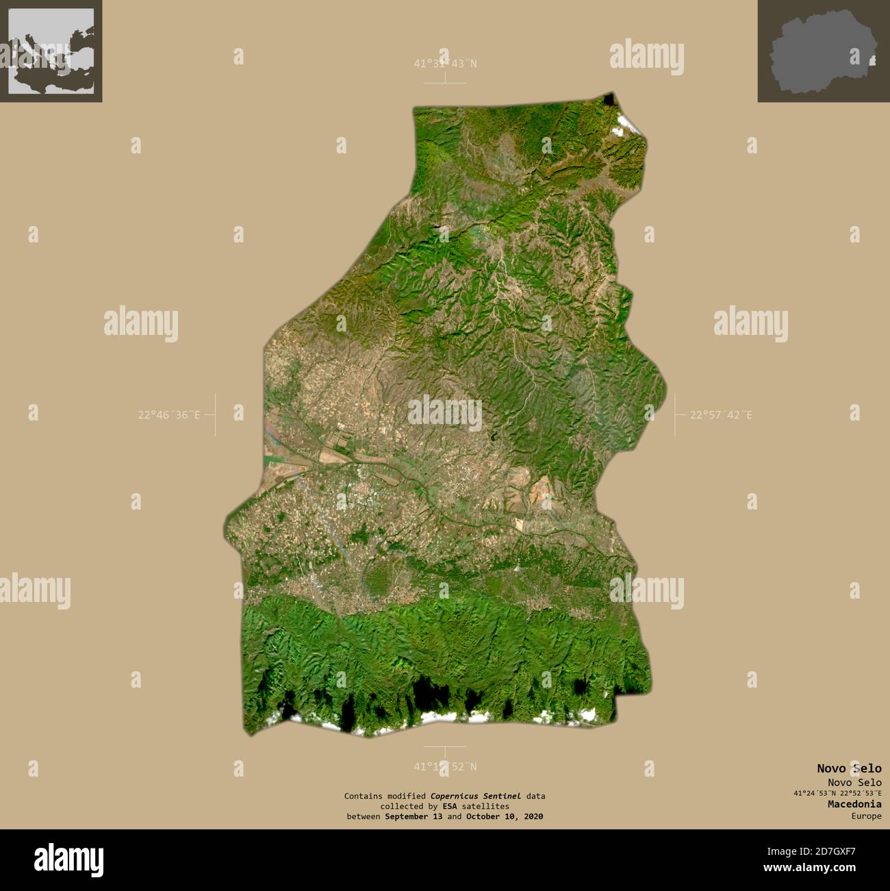Novo Selo, municipality of Macedonia. Sentinel-2 satellite imagery ...