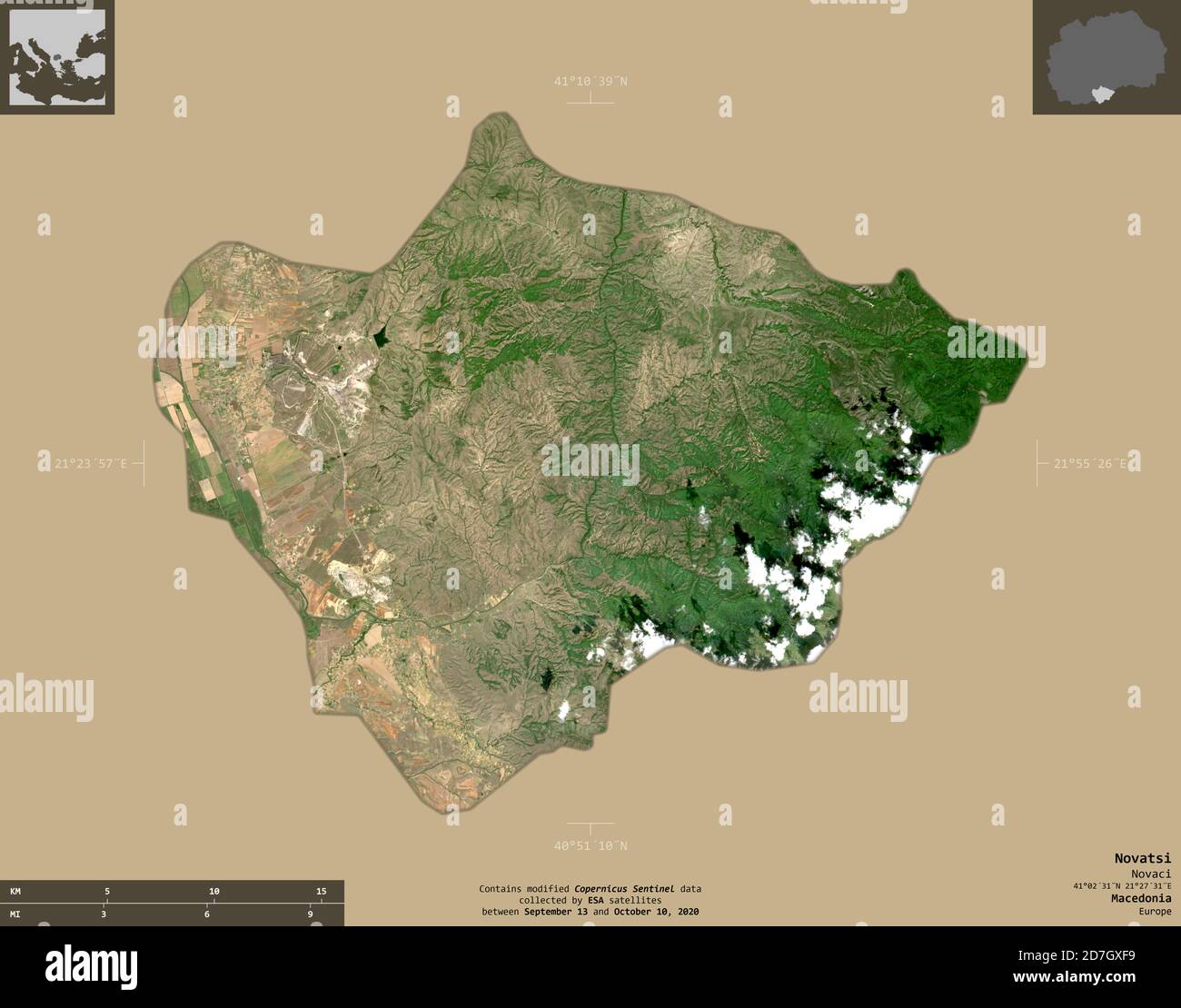 Novatsi, municipality of Macedonia. Sentinel-2 satellite imagery. Shape ...