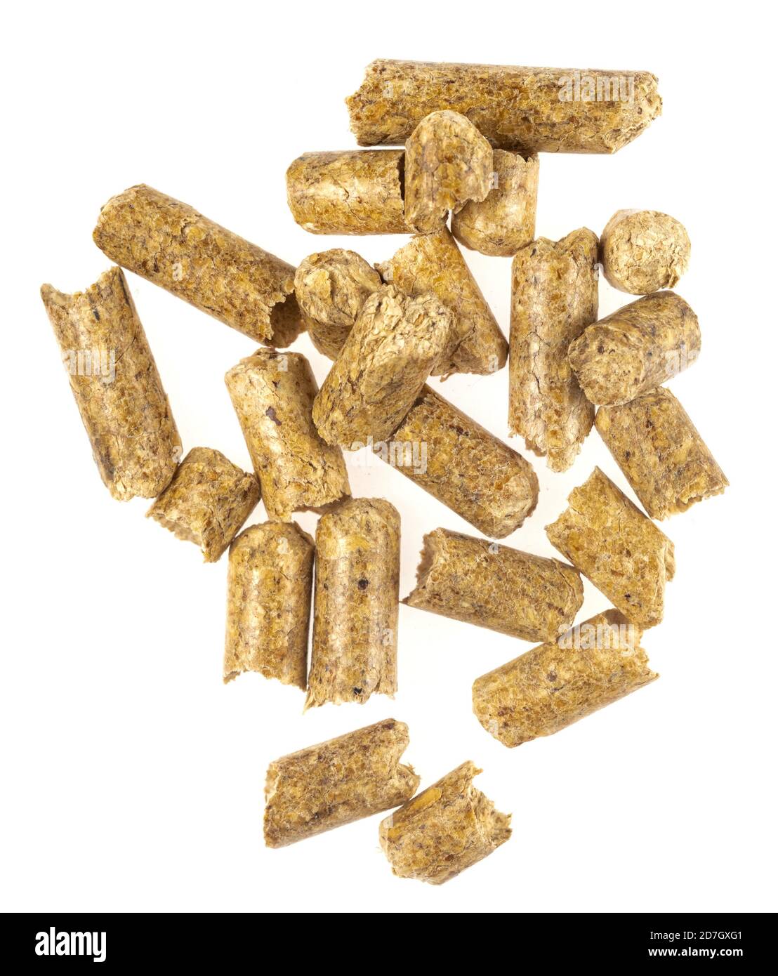 Brown wood pellets isolated white background. natural pile of wood ...