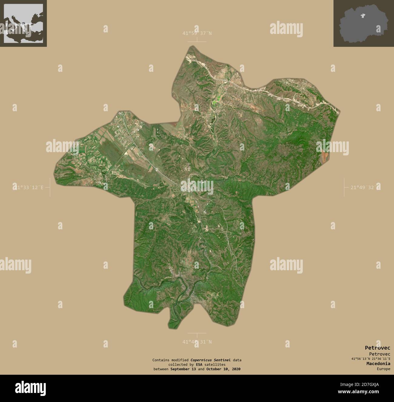 Petrovec, municipality of Macedonia. Sentinel-2 satellite imagery ...
