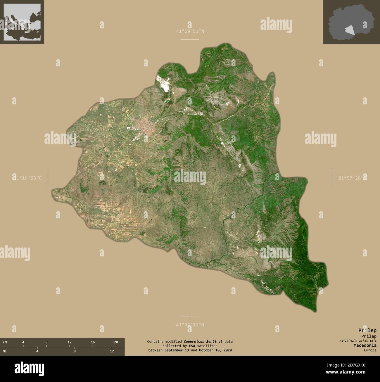 Prilep, municipality of Macedonia. Sentinel-2 satellite imagery. Shape ...