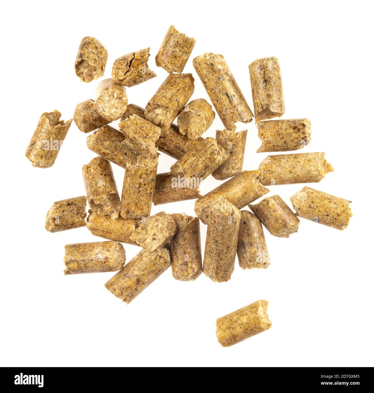 Brown wood pellets isolated white background. natural pile of wood ...