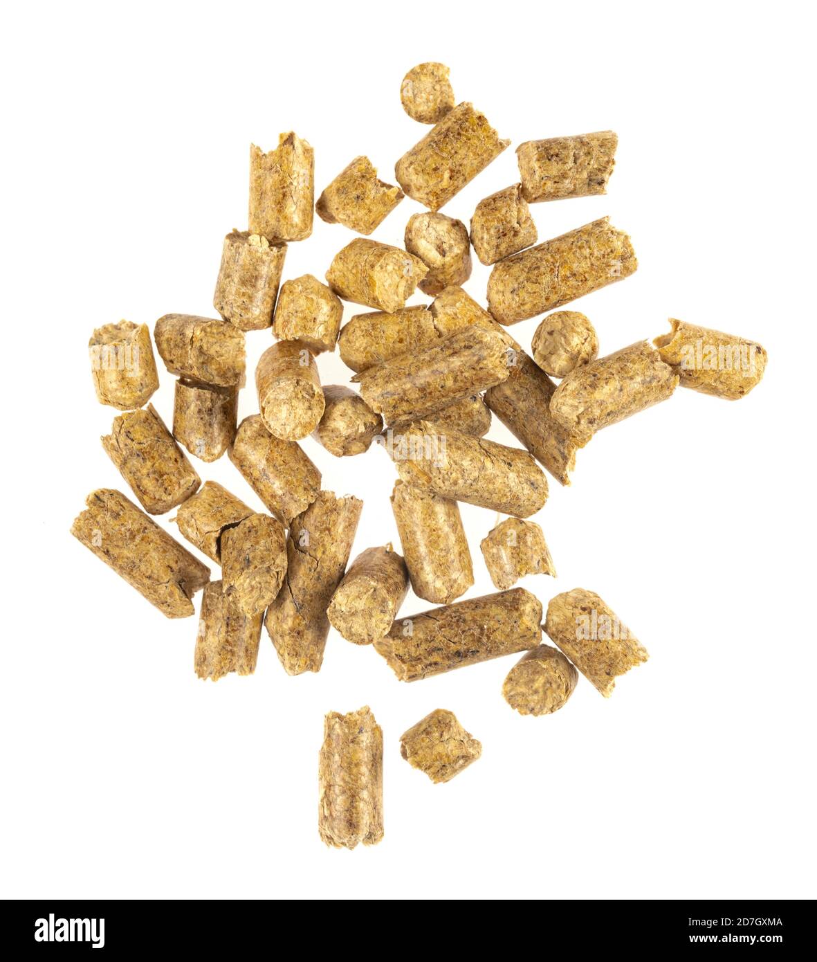 Brown wood pellets isolated white background. natural pile of wood ...