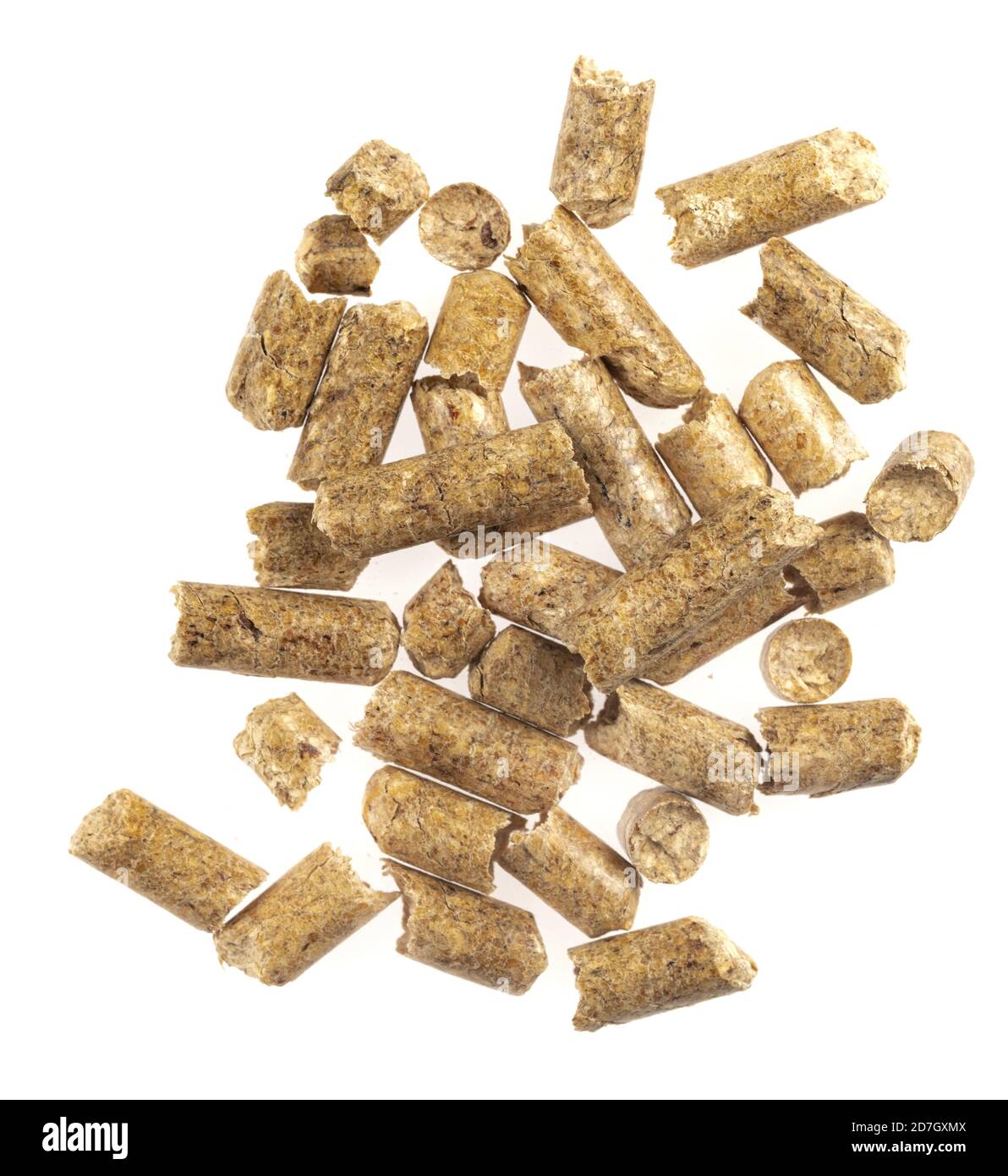 Brown wood pellets isolated white background. natural pile of wood ...