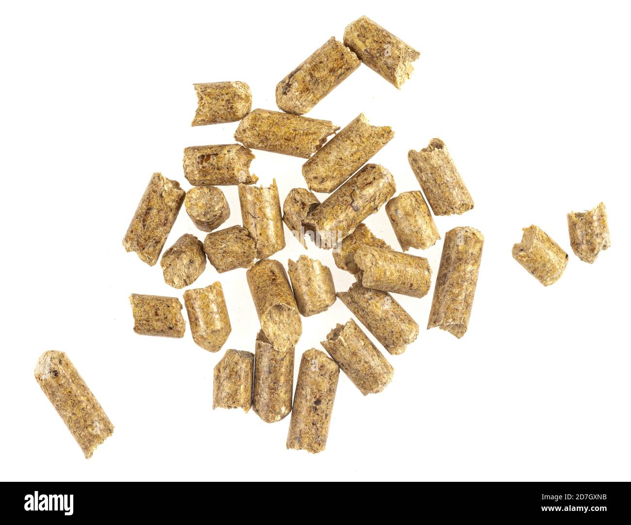 Brown wood pellets isolated white background. natural pile of wood ...