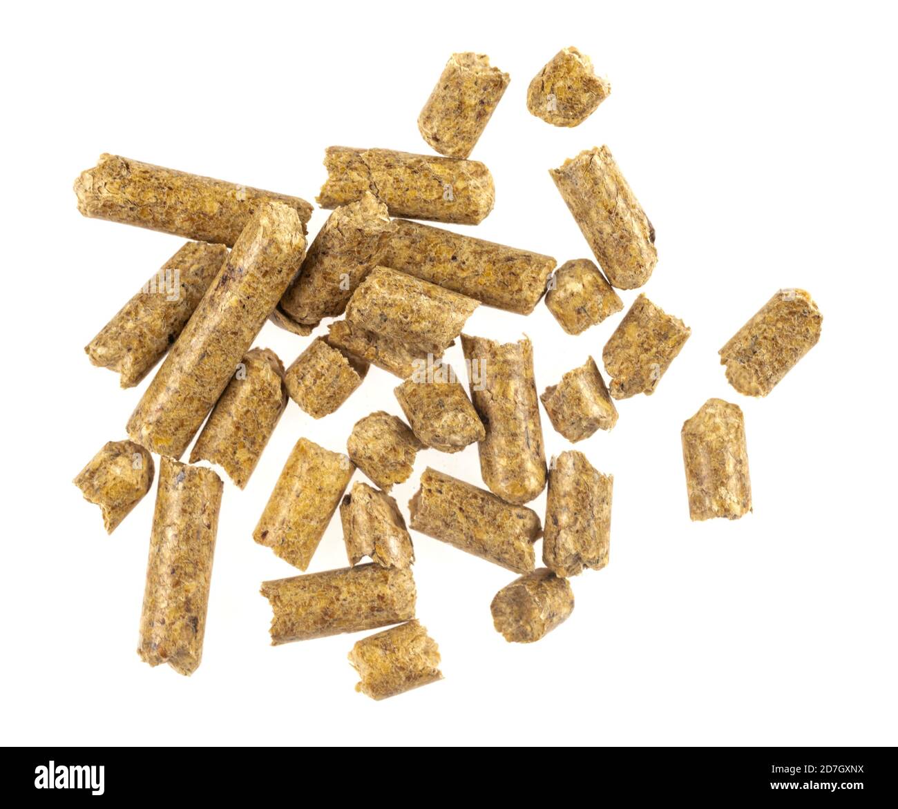 Brown wood pellets isolated white background. natural pile of wood ...