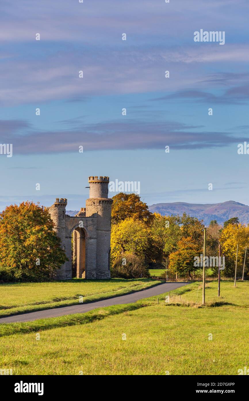 Dunstall Castle on Dunstall Common in the autumn with the Malvern HIlls ...