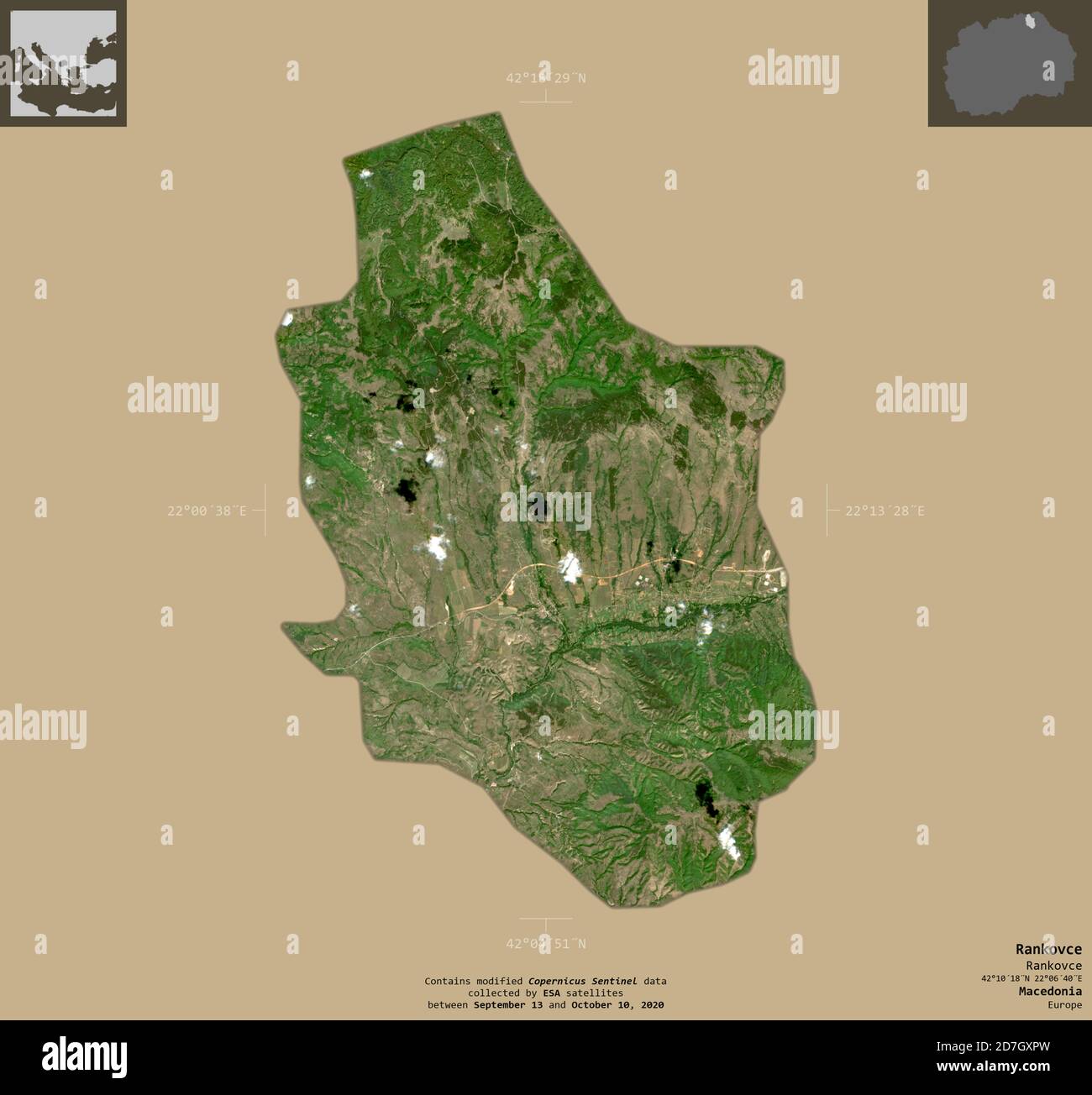 Rankovce, municipality of Macedonia. Sentinel-2 satellite imagery ...