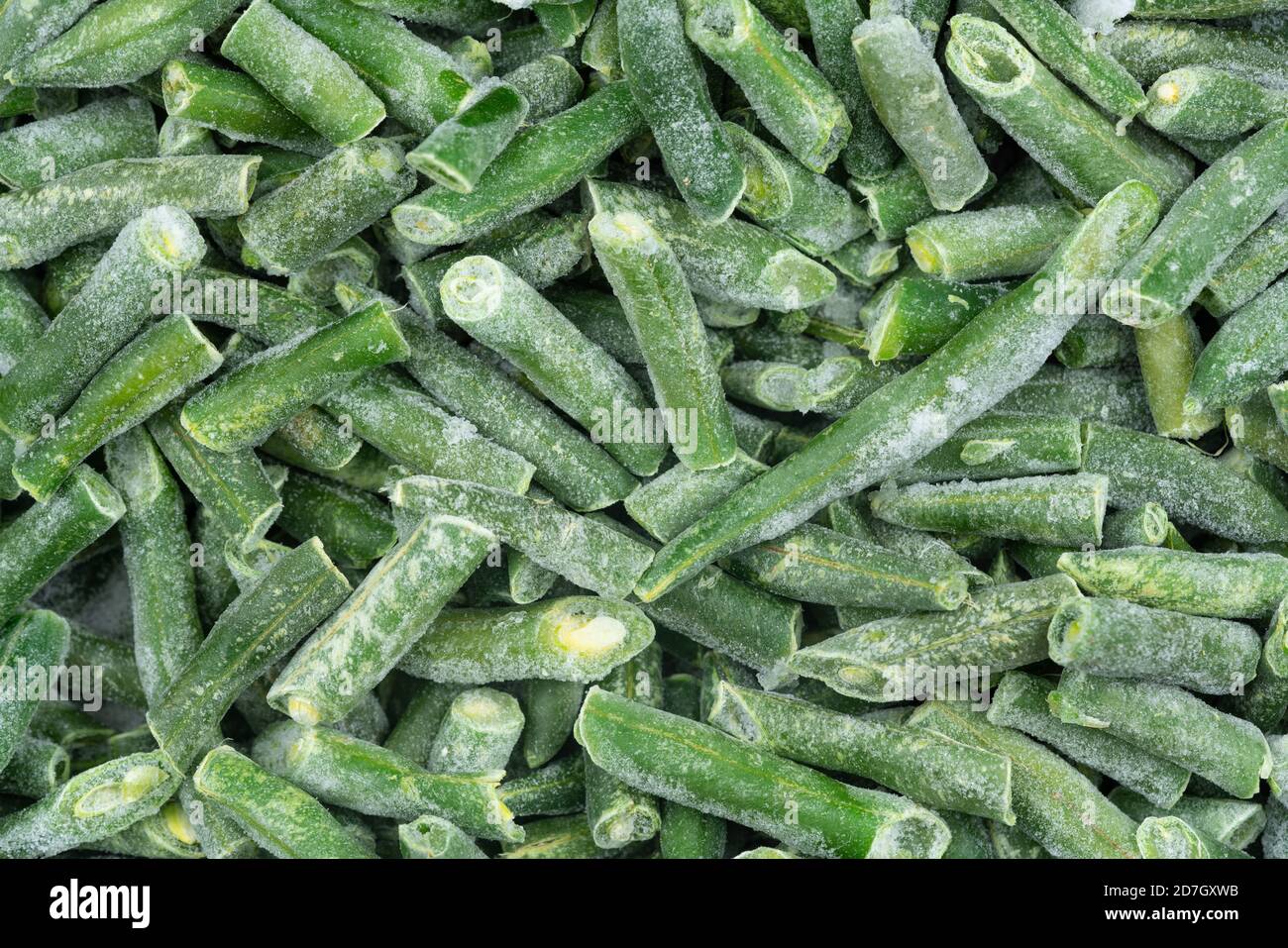 Frozen chopped green string beans texture background. iced beans ...