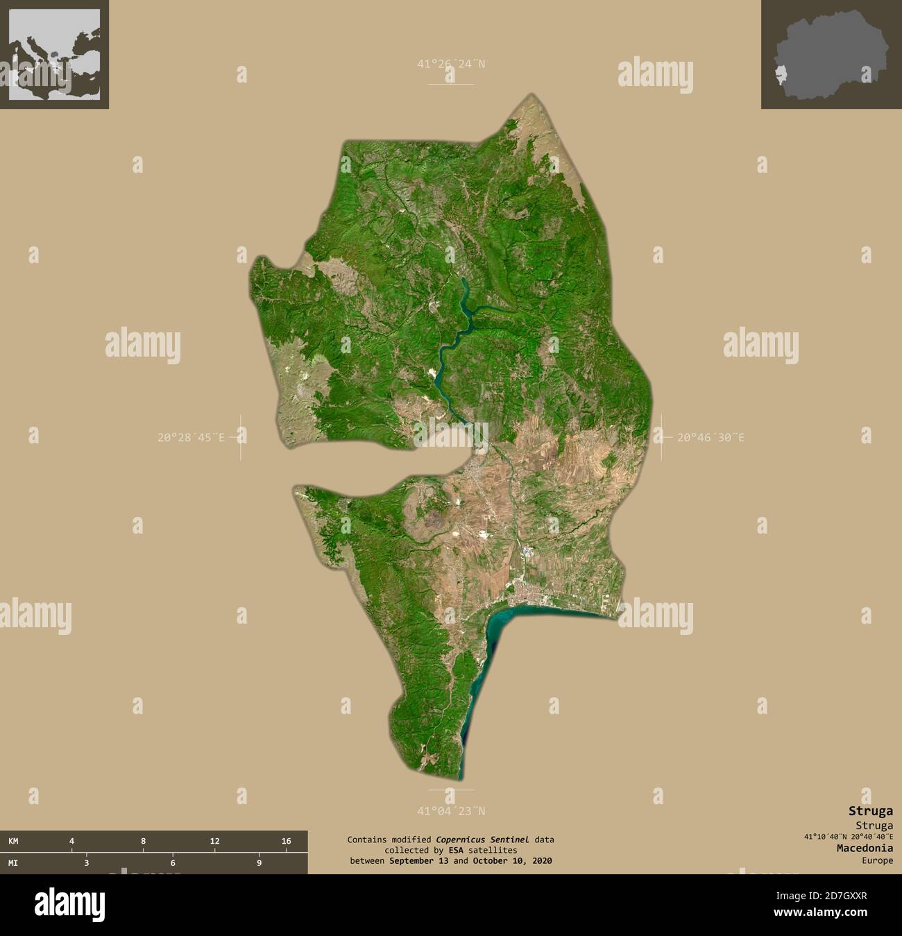 Struga, municipality of Macedonia. Sentinel-2 satellite imagery. Shape ...