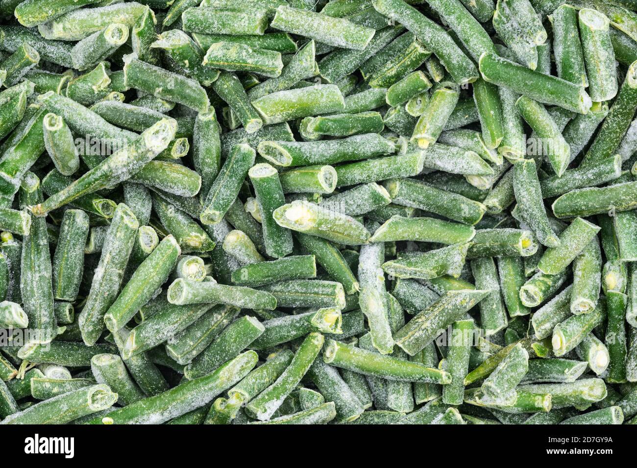 Frozen chopped green string beans texture background. iced beans ...