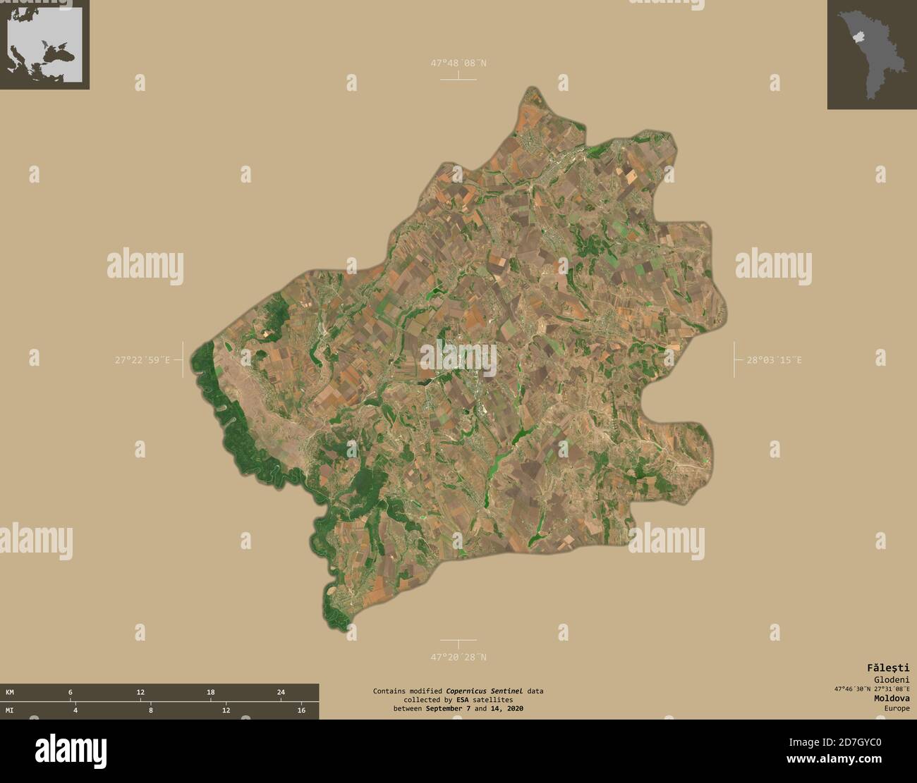 Falesti, district of Moldova. Sentinel-2 satellite imagery. Shape ...