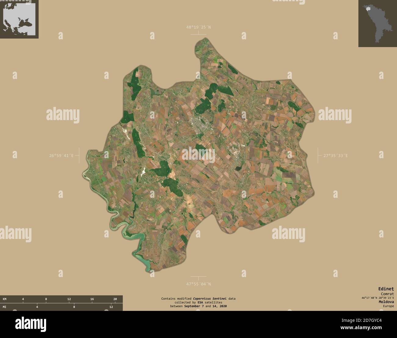 Edinet, district of Moldova. Sentinel-2 satellite imagery. Shape ...