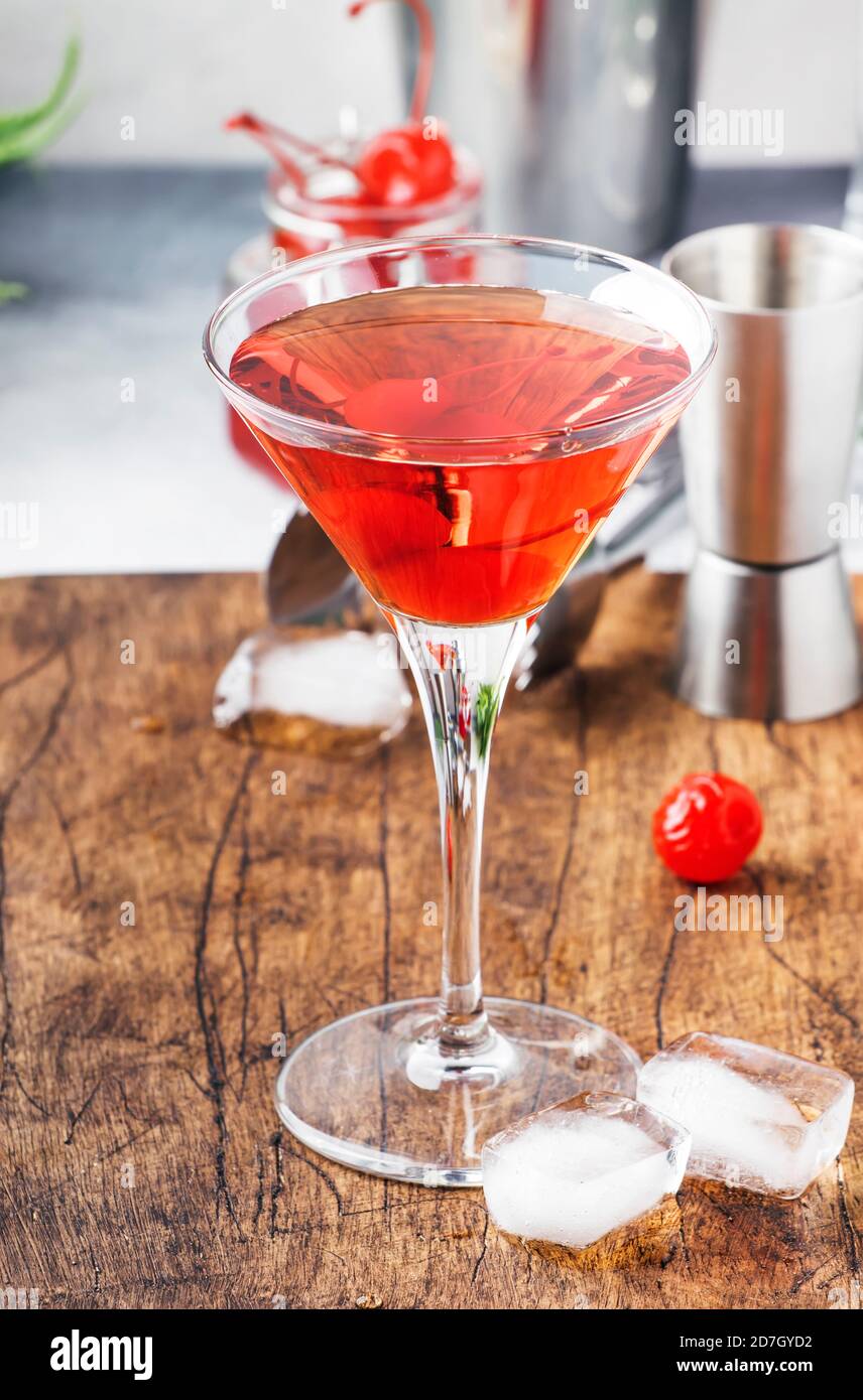 Classic alcoholic cocktail Manhattan with american bourbon, red ...