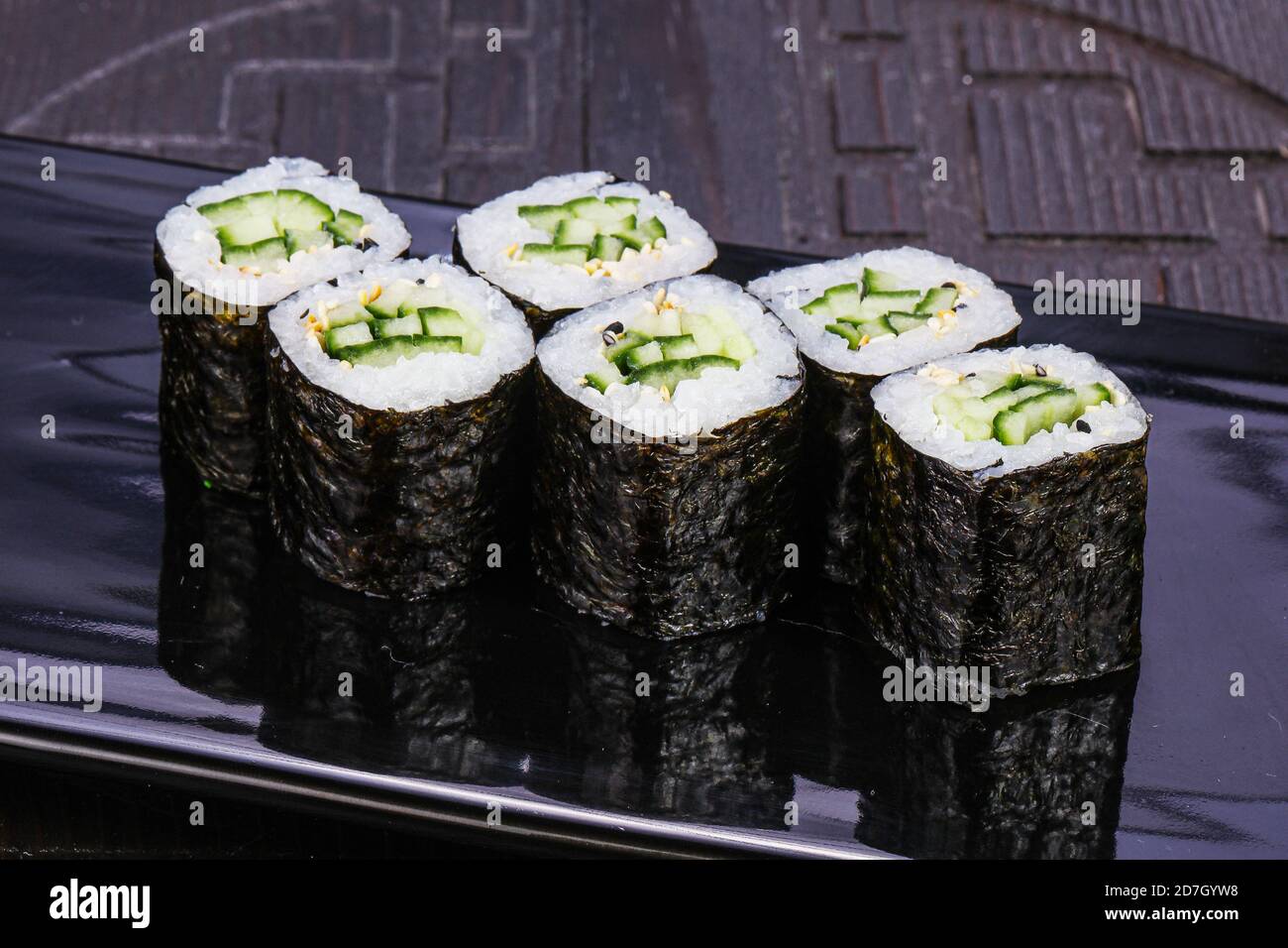 Japanese vegan roll maki with cucumber Stock Photo - Alamy