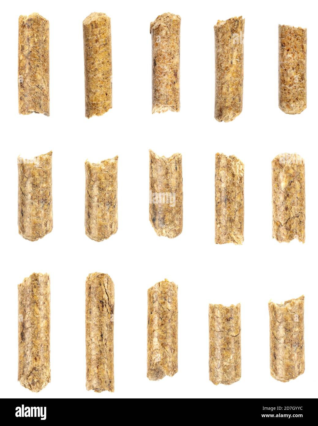 Collage wood pellets isolated white background. natural pile of wood ...