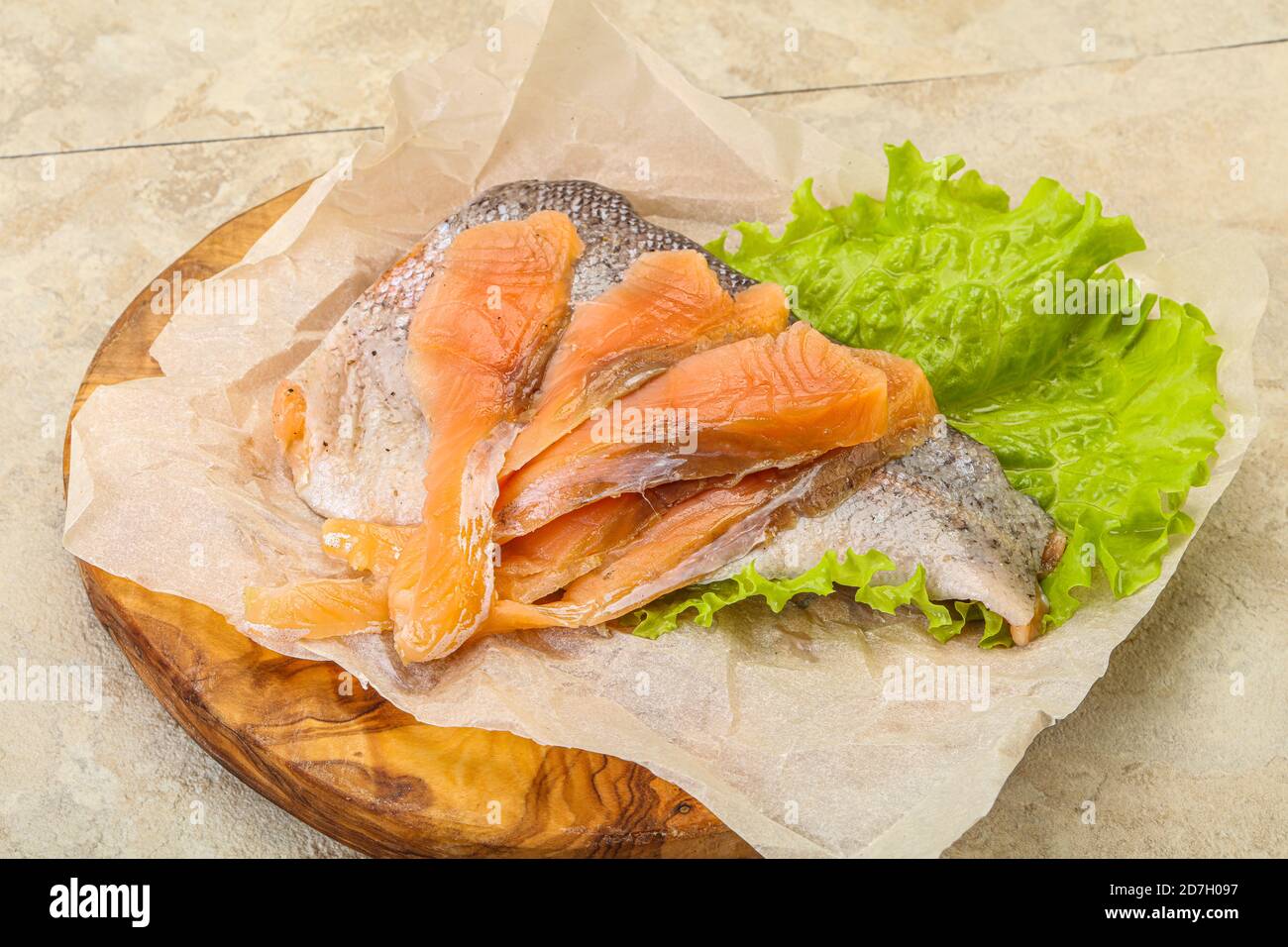 Sliced natural wild trout fillet over board Stock Photo - Alamy