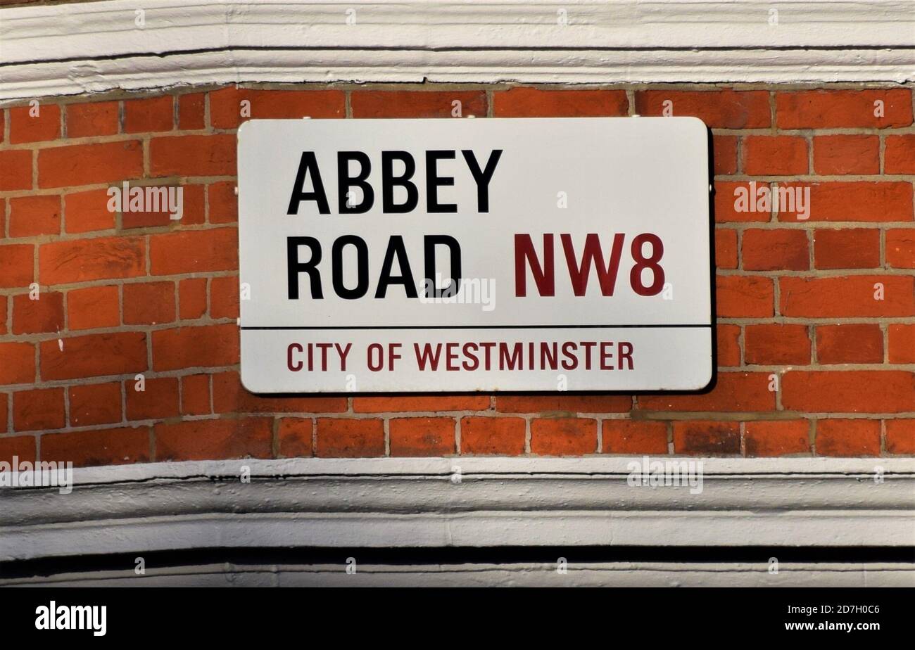 Abbey Road City of Westminster street sign detail, London, UK Stock ...