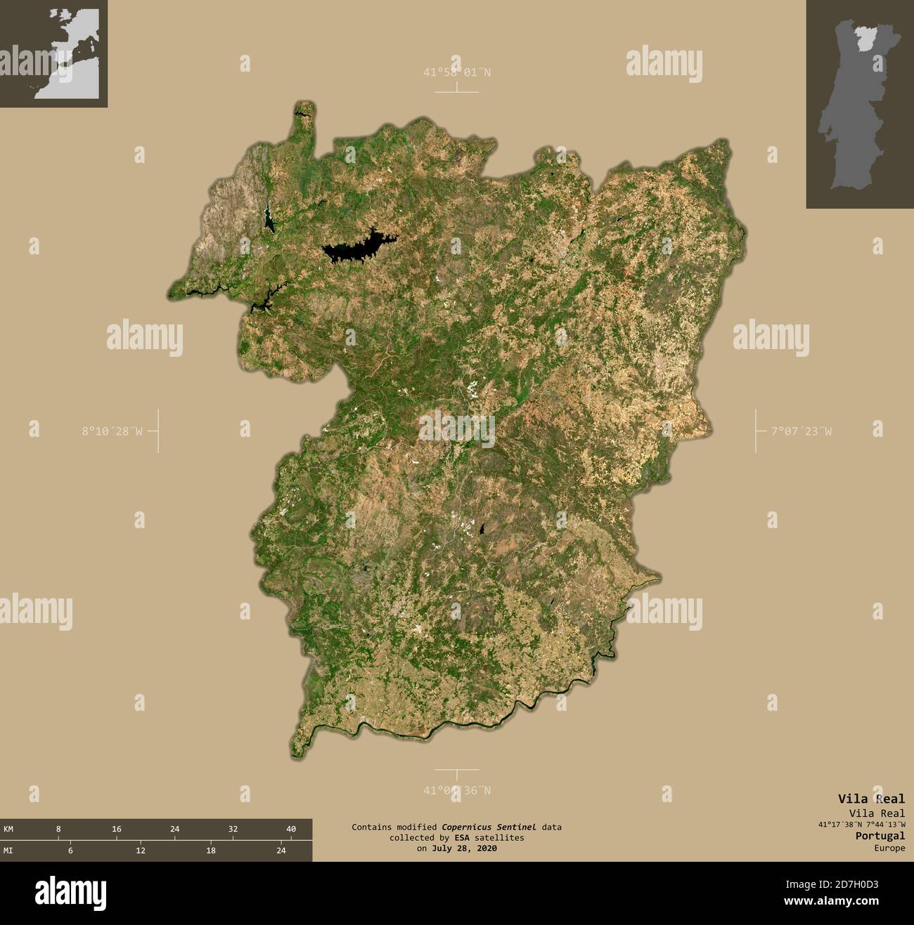 Vila Real, district of Portugal. Sentinel-2 satellite imagery. Shape ...