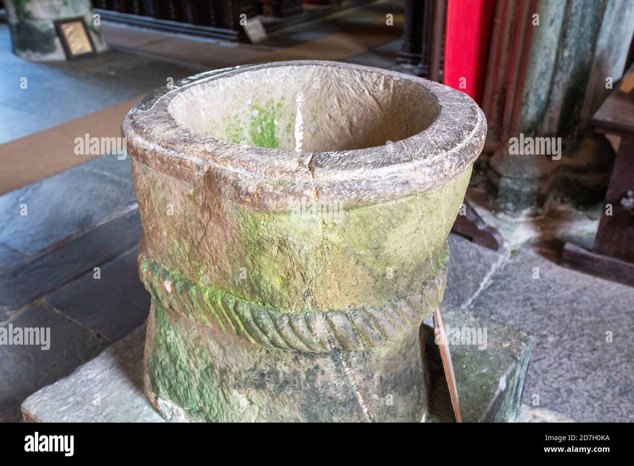 An ancient Saxon font in Morwenstow church in Cornwall, UK Stock Photo ...