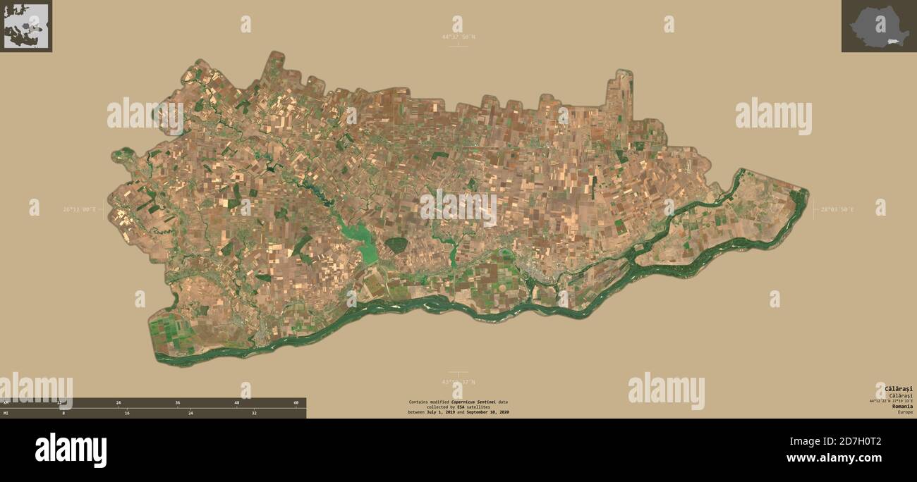 Calarasi, county of Romania. Sentinel-2 satellite imagery. Shape ...