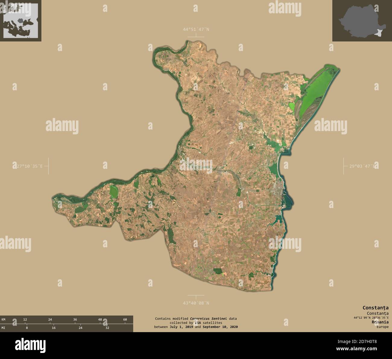 Constanta, county of Romania. Sentinel-2 satellite imagery. Shape ...