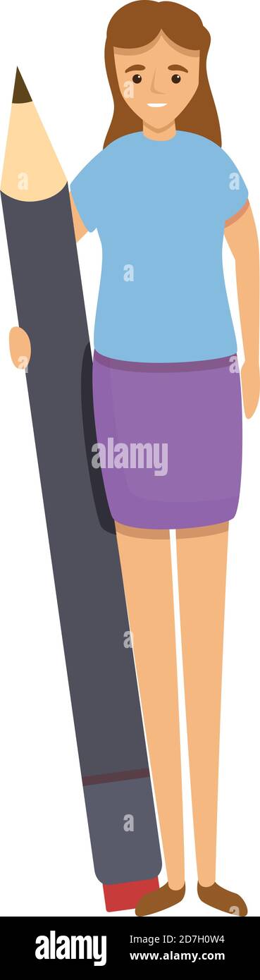 Girl pencil writing icon. Cartoon of girl pencil writing vector icon ...