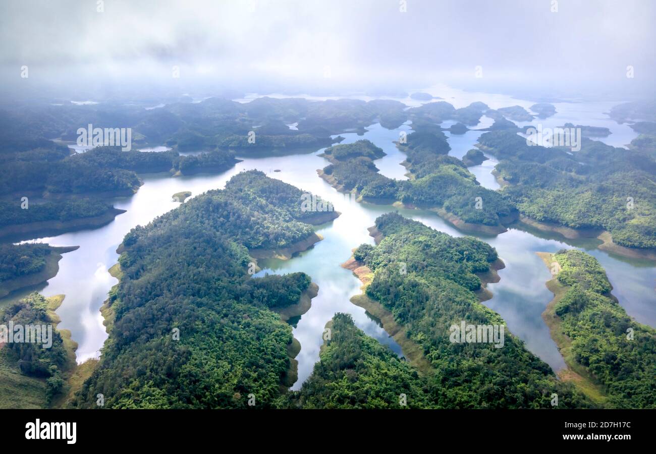Ta Dung Lake viewed from above, there are many small islands here, the ...