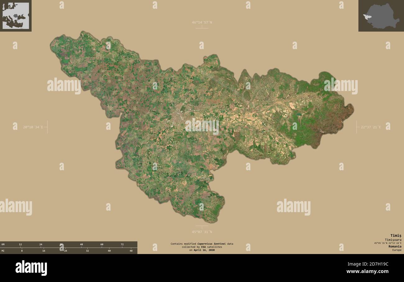 Timis, county of Romania. Sentinel-2 satellite imagery. Shape isolated ...