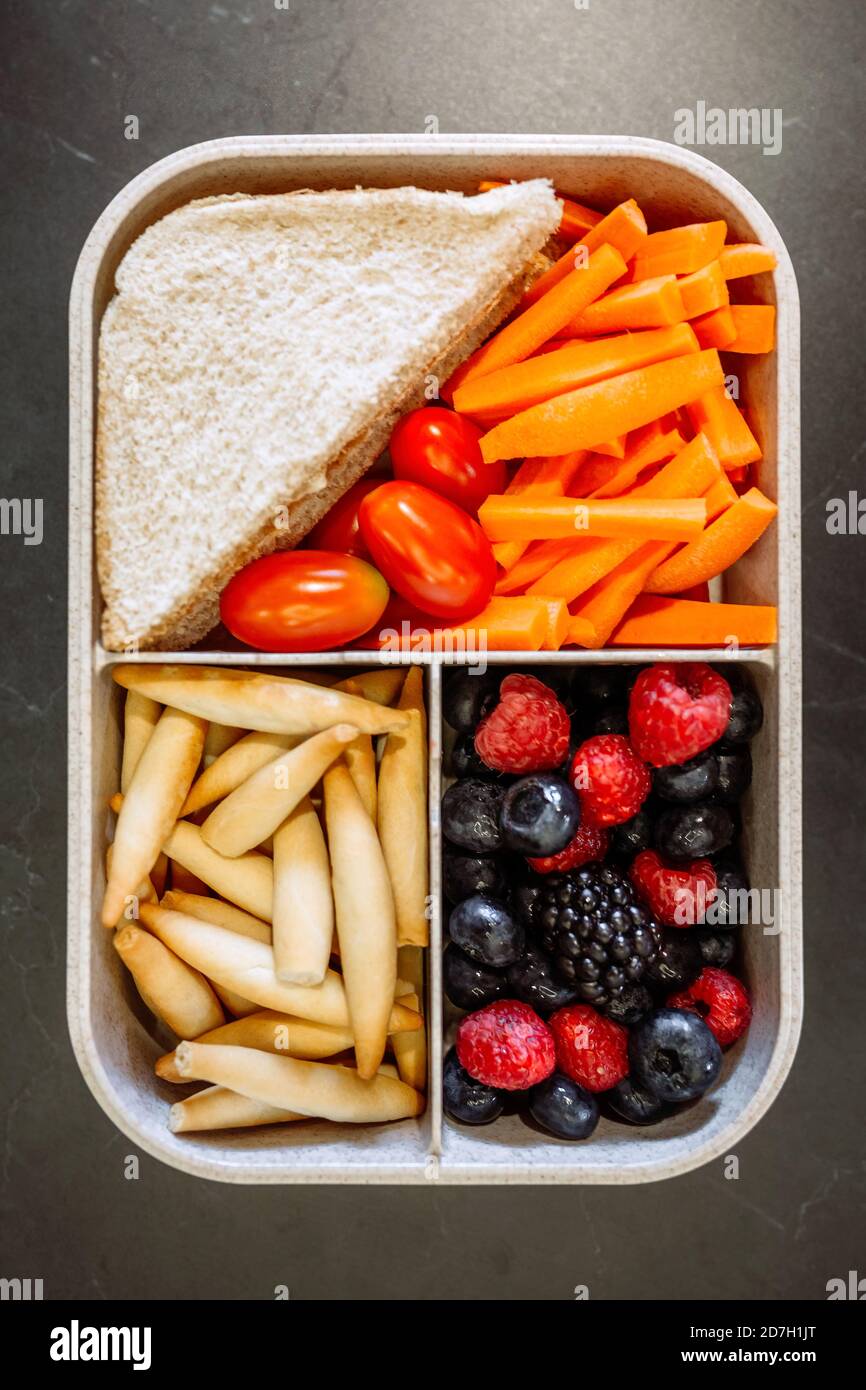 Top view of lunch box with healthy food Stock Photo - Alamy
