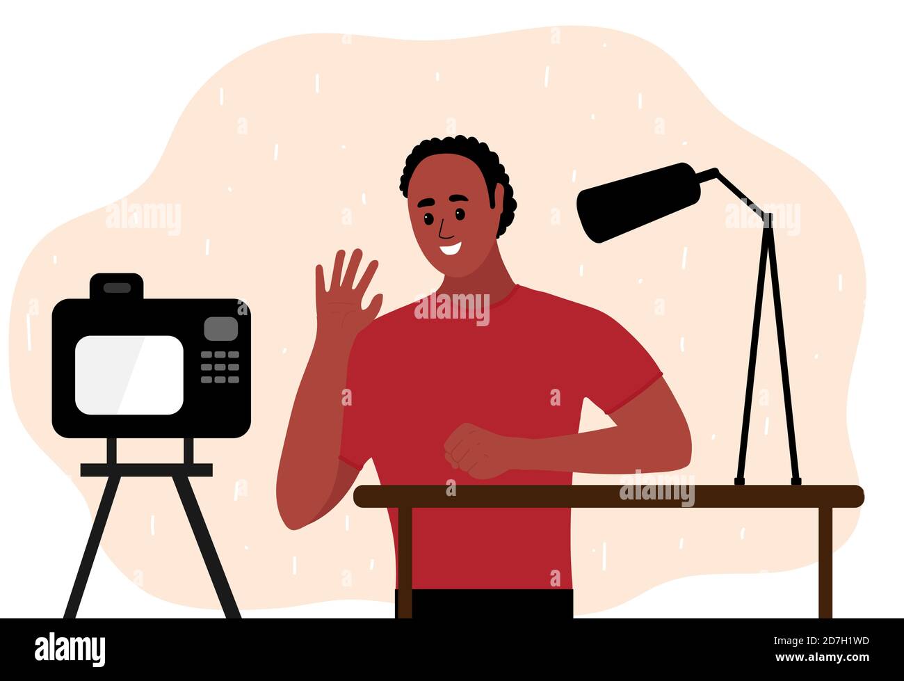 African black man blogger make video tutorial. male podcaster talking ...