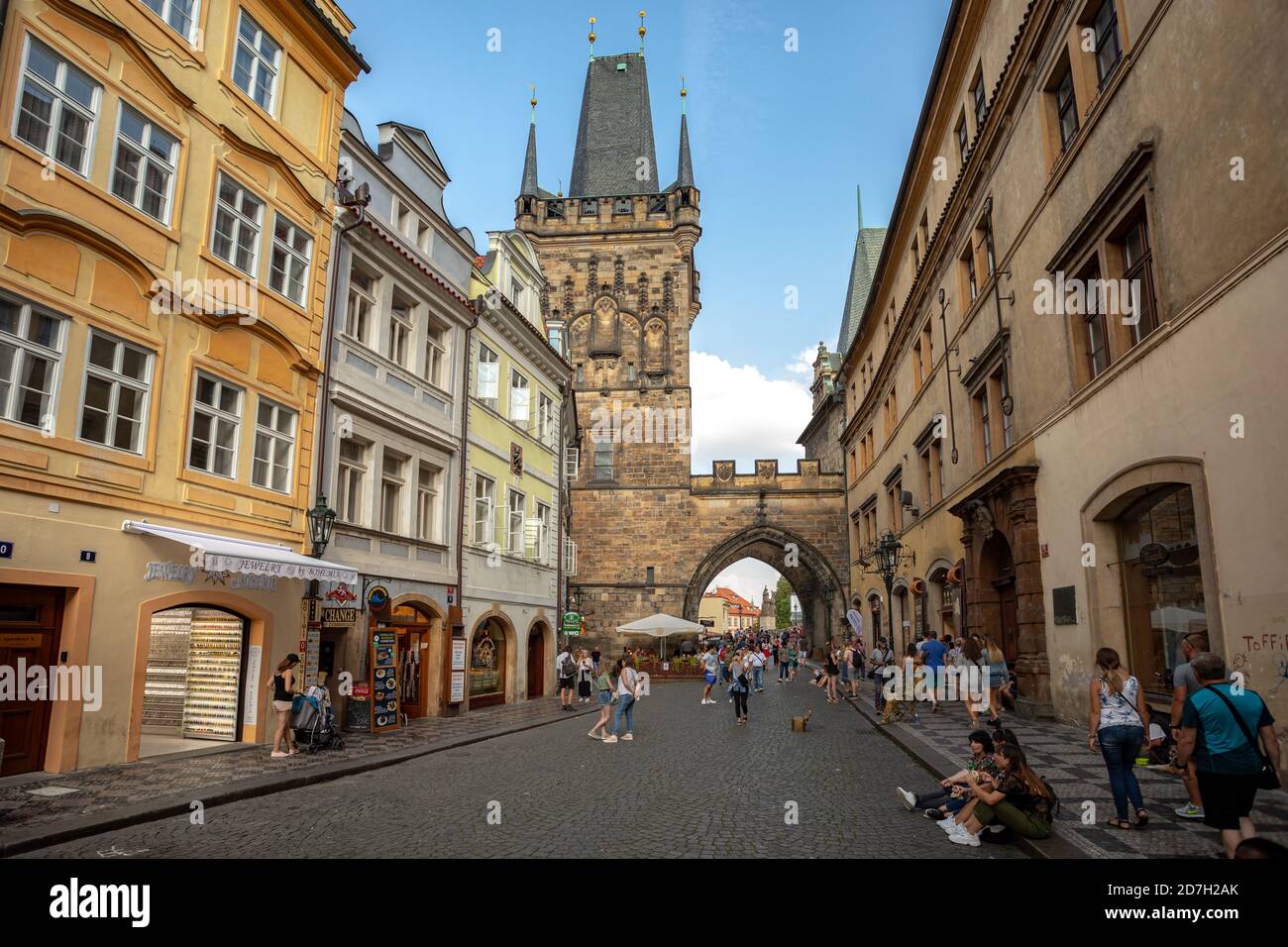 Crowded downtown Prague on Mostecká street, Czech Republic Stock Photo ...