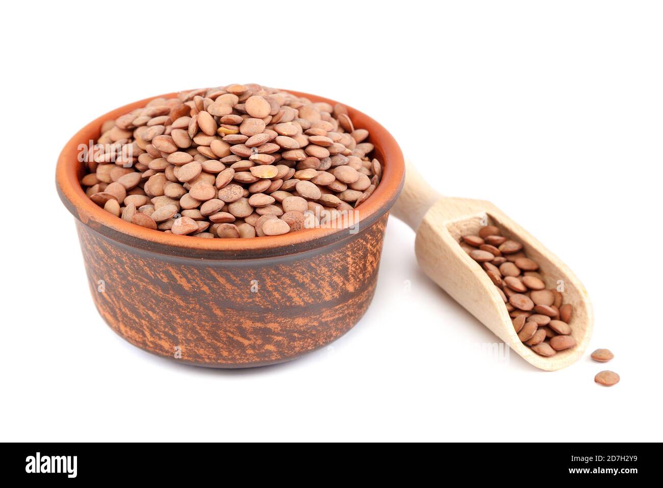 Grains of lentils in a bowl isolated on a white background Stock Photo ...