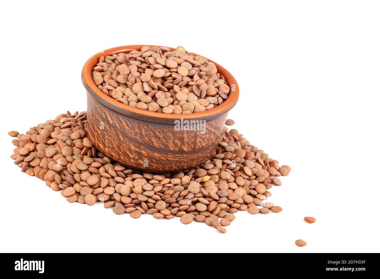 Grains of lentils in a bowl isolated on a white background Stock Photo ...