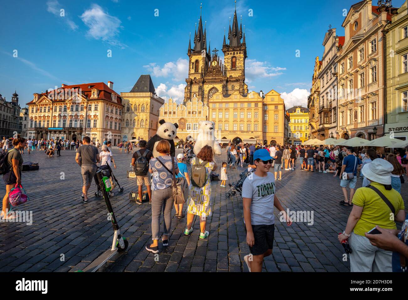 Big panda and arctic bear mascot in Old Town Square in Prague, Czech ...
