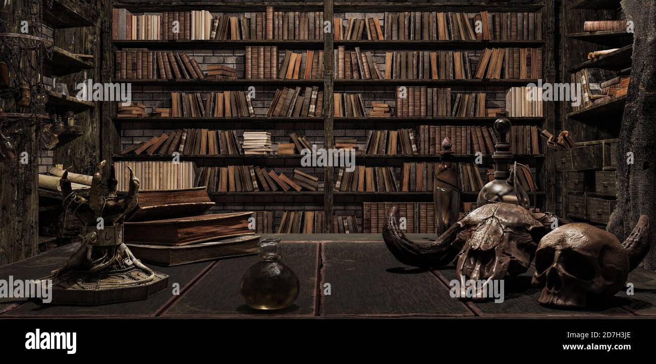 Library book collection skull hi-res stock photography and images - Alamy