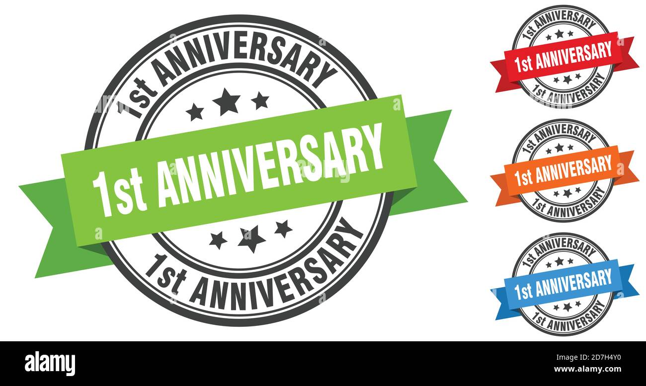 1st anniversary stamp. round band sign set. ribbon label Stock Vector ...