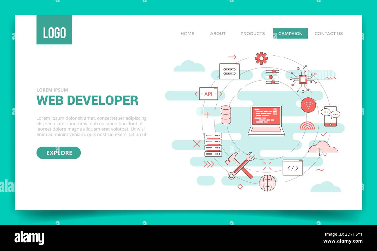 web developer concept with circle icon for website template or landing ...