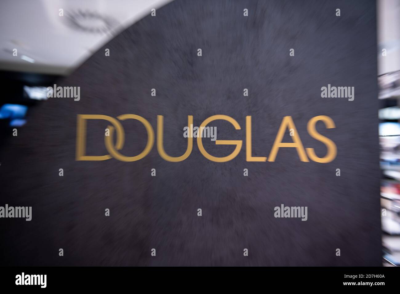 22 October 2020, Hamburg: The Douglas logo, taken at a Douglas store on ...