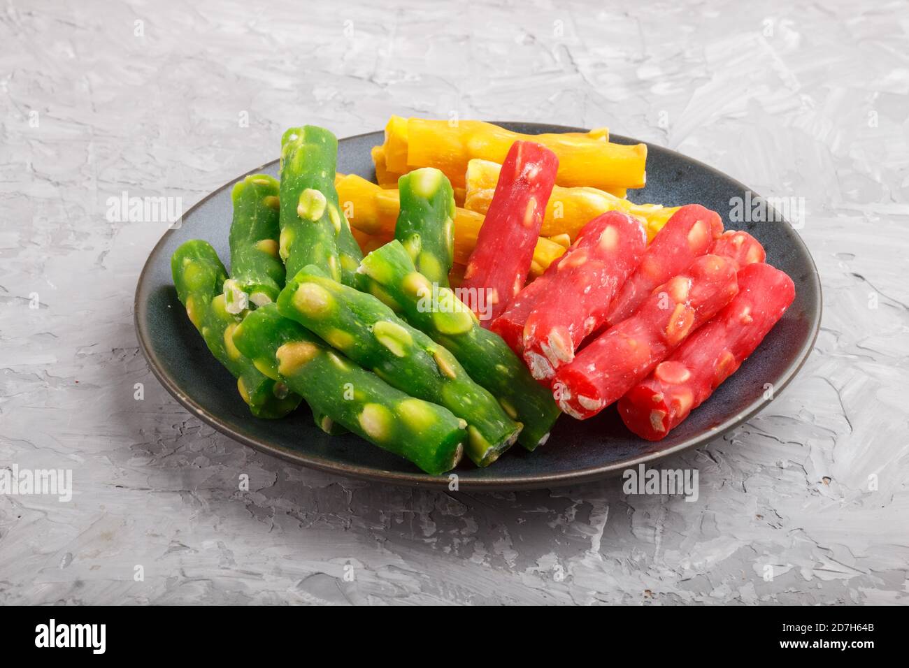 Set of various traditional turkish delight (rahat lokum) in blue ...