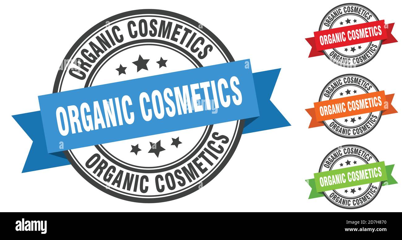 organic cosmetics stamp. round band sign set. ribbon label Stock Vector ...