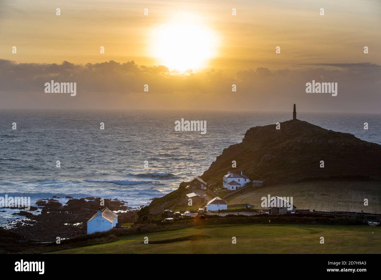 A house on Cape Cornwall at sunset, Cornwall, UK Stock Photo - Alamy