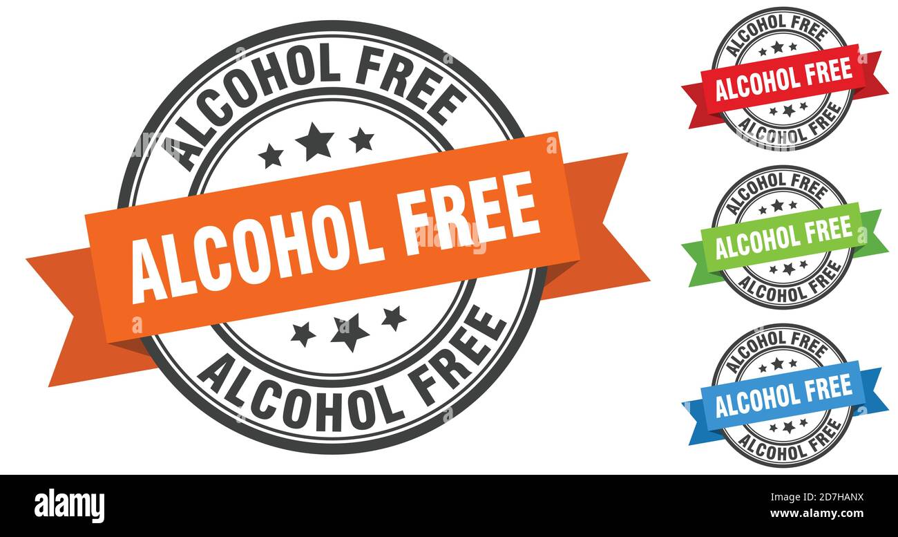 alcohol free stamp. round band sign set. ribbon label Stock Vector ...