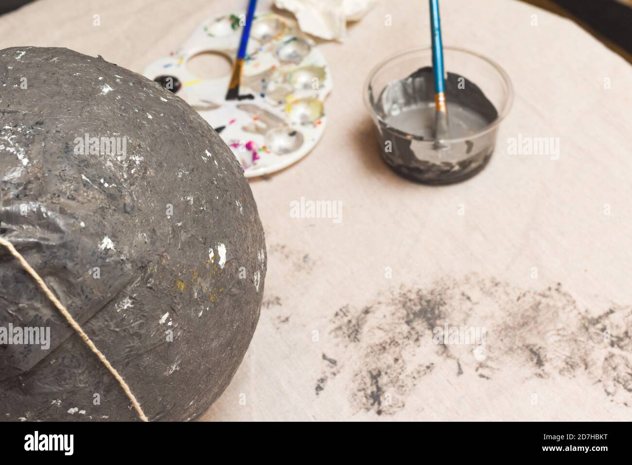 Kids art project in progress in a domestic kitchen room at home Stock ...